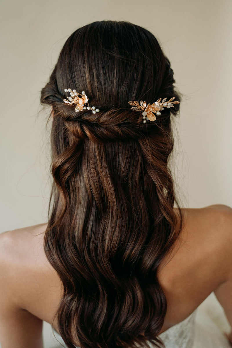 Finley Gold Flower and Freshwater Pearl Boho Bridal Hair Comb Set ...